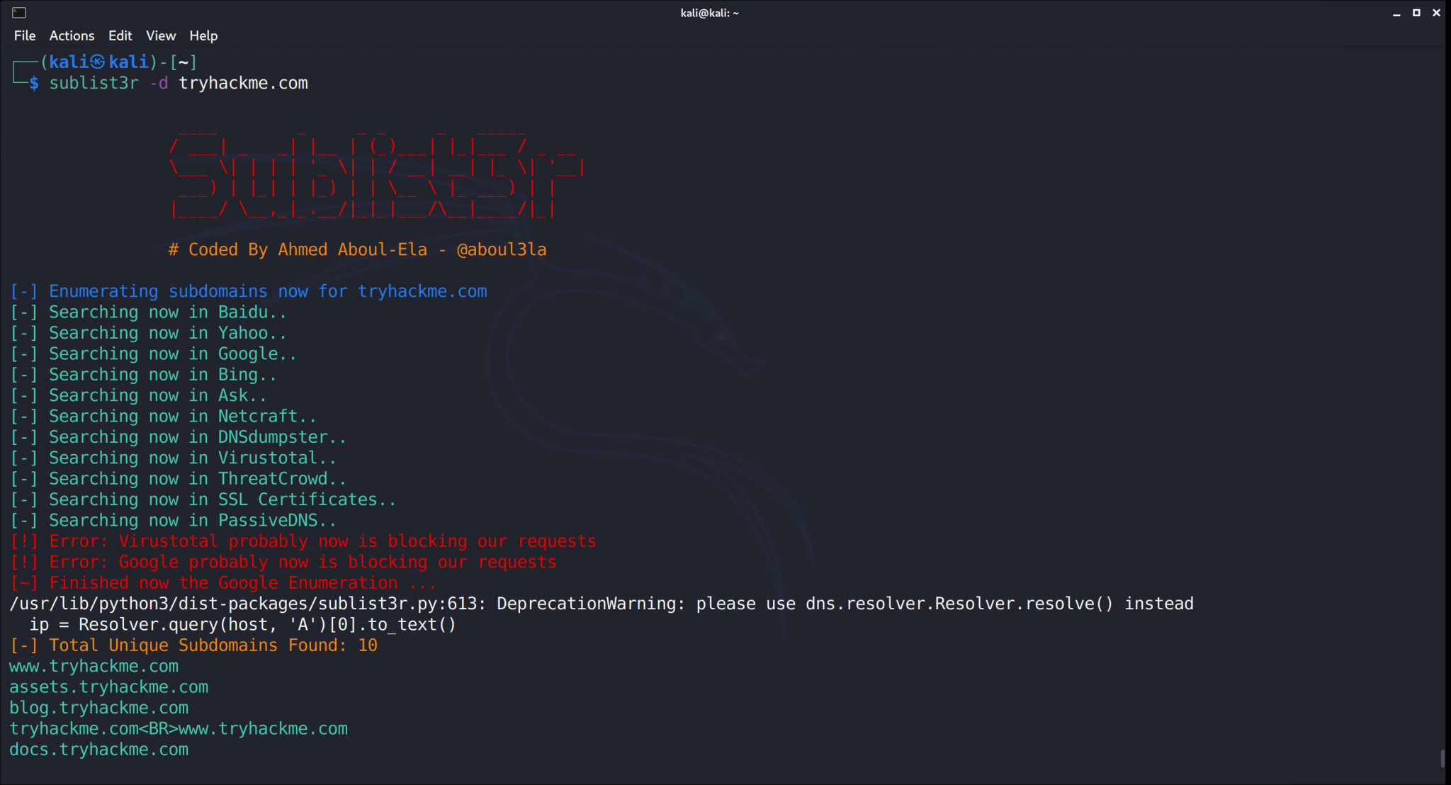 sublist3r – finding subdomains – cybersecbits
