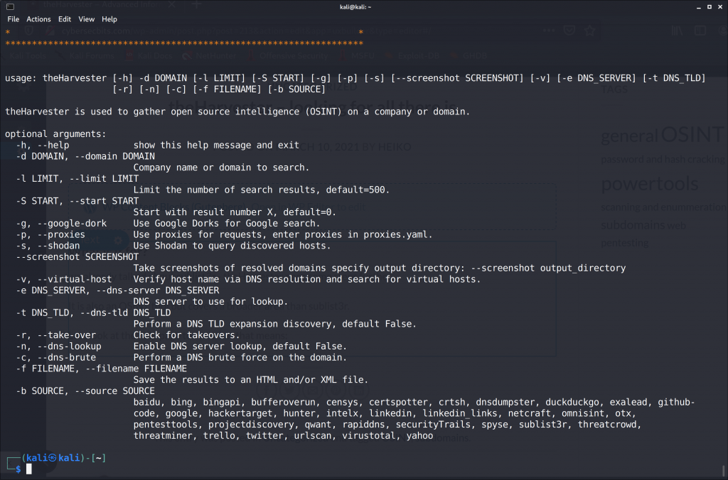 theHarvester – looking for all there is – cybersecbits